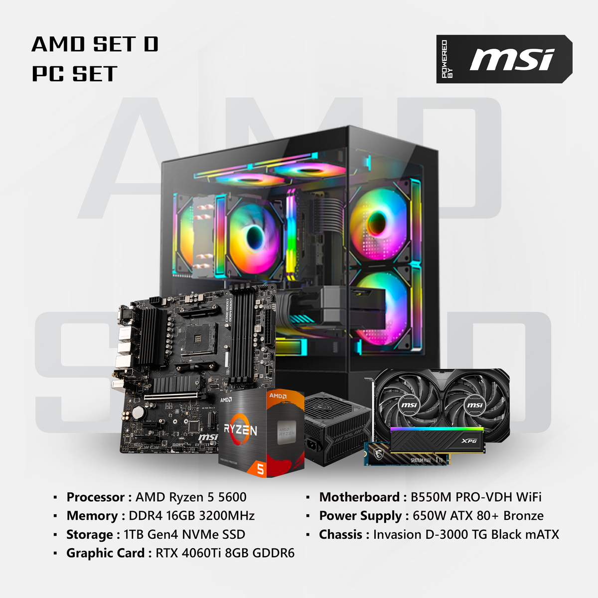 MSI AMD Set D Pc Set (AMD R5, RTX4060TI, 16GB, 1TB SSD) — MSI Store ...
